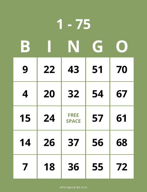 1-75 Number Bingo Card Generator