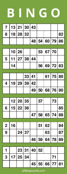 1-90 Number Bingo Card Generator